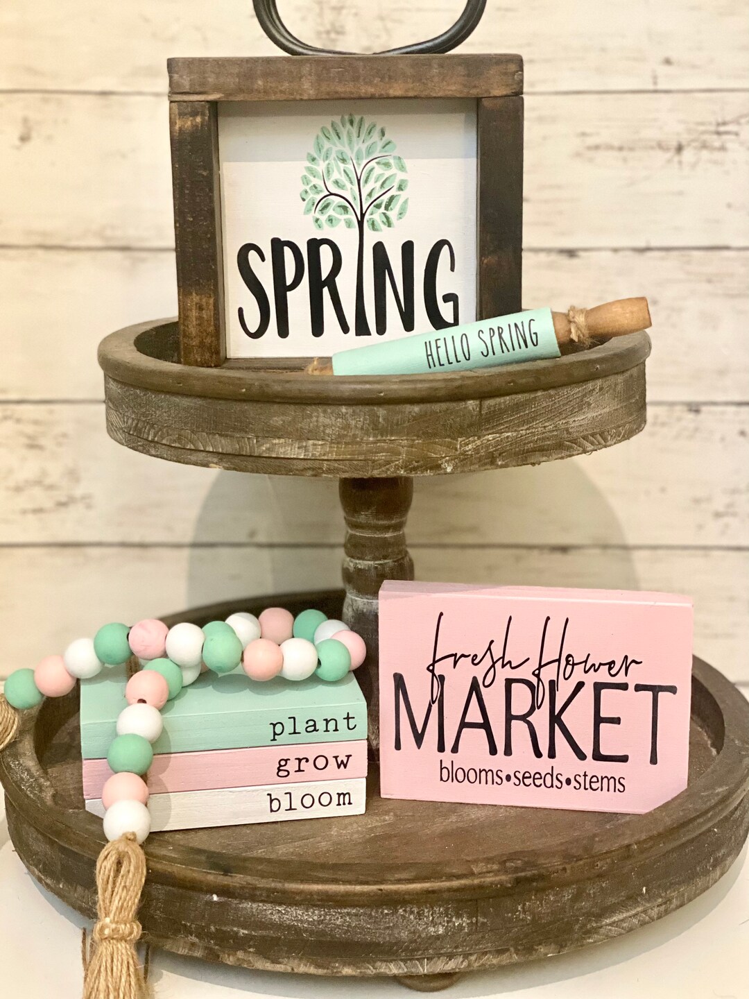 Spring Tiered Tray Decor, Spring Riser Decor, Wood Sign, Book Stack ...