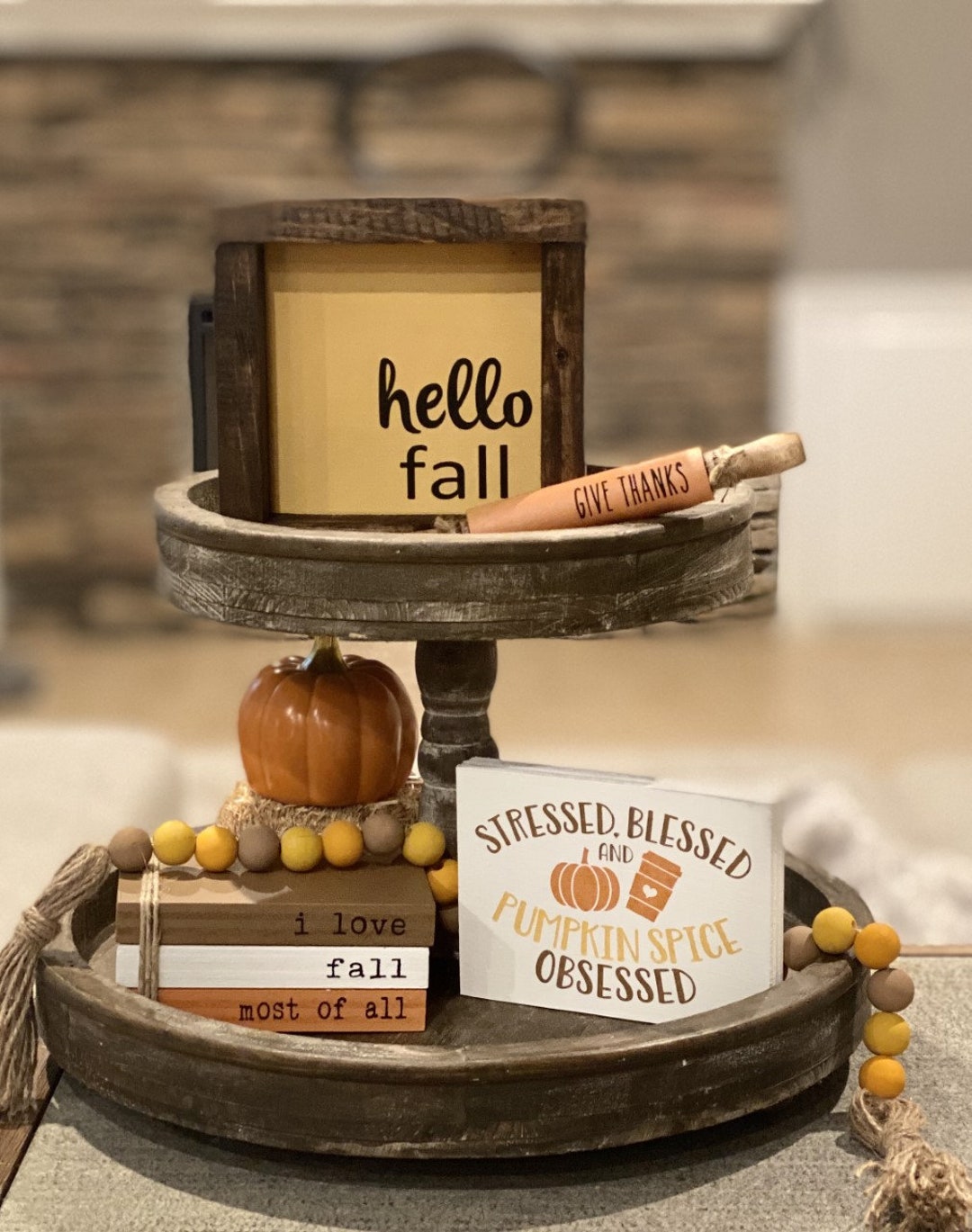 Thanksgiving Decor 5 Piece Set-book Stacks-beaded Garland-rolling Pin ...