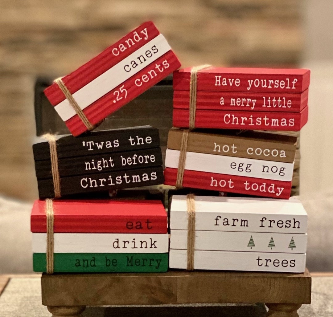 Christmas Decor | Christmas Book Stacks | Tiered Tray Decor | Holiday ...