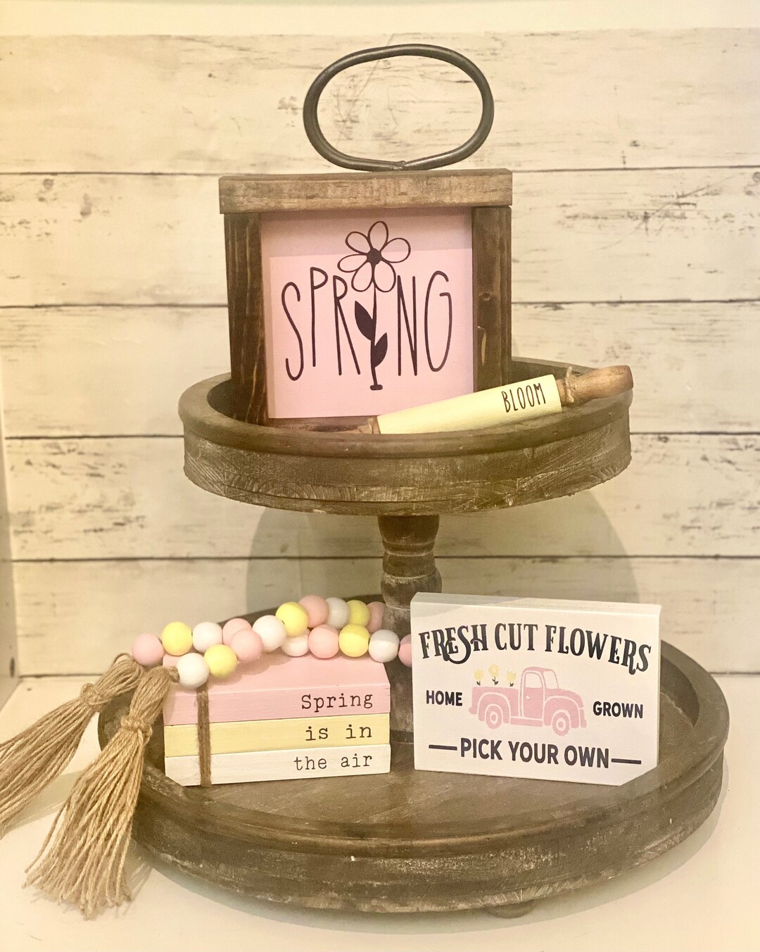 Spring Tiered Tray Decor, Spring Decor, Spring Signs, Wood Book Stacks ...