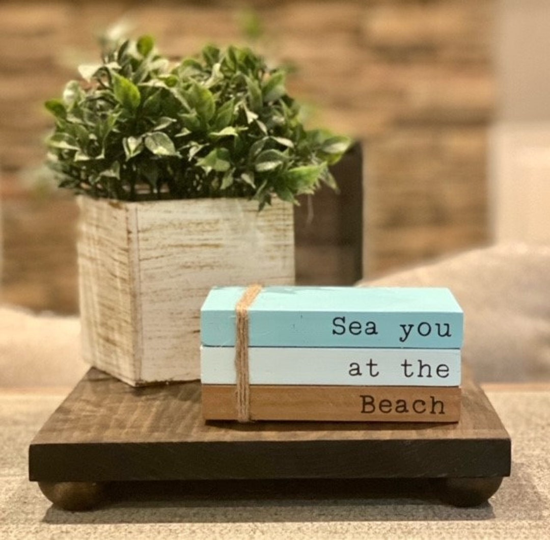Beach Book Stack, Mini Book Bundle, Beach Tiered Tray Decor, Wooden ...