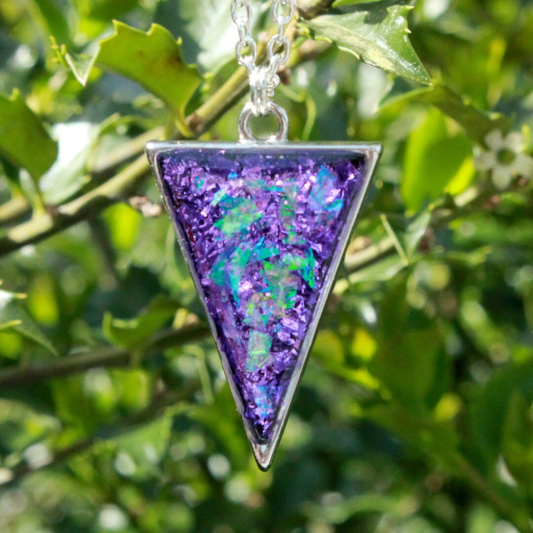 Purple Triangle Resin Pendant With Iridescent Flakes - Etsy