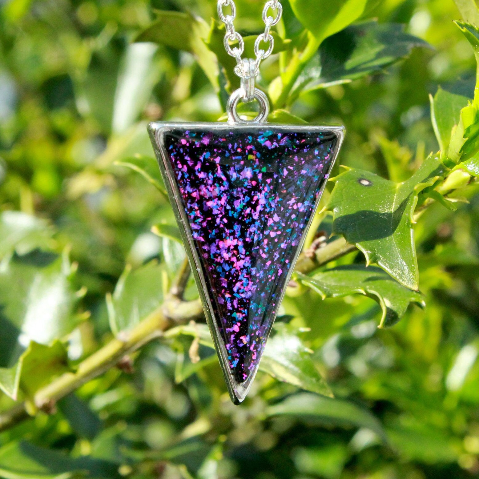 Purple Triangle Resin Pendant With Iridescent Flakes - Etsy