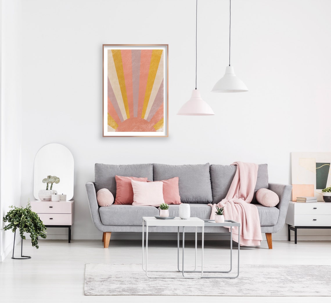 Retro Sun Art, Mid Century Print, Retro Wall Decor, Sun Rays Poster ...