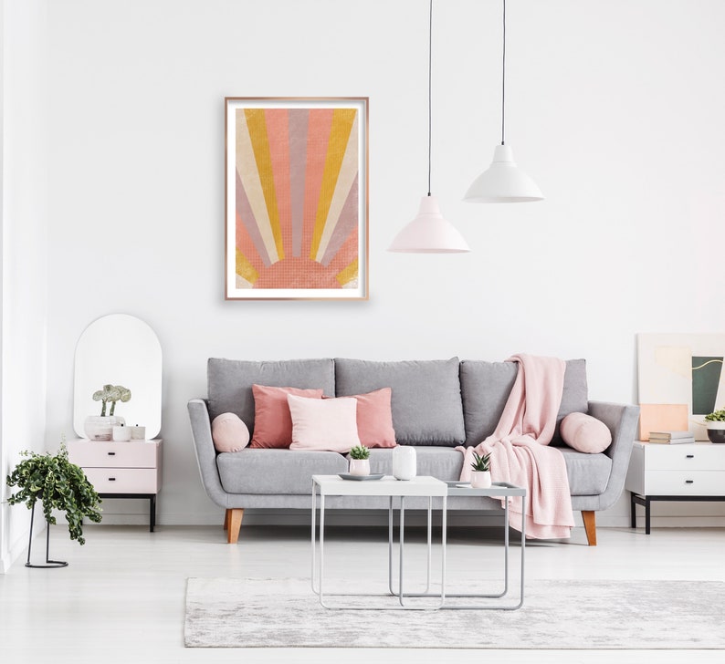 Retro Sun Art, Mid Century Print, Retro Wall Decor, Sun Rays Poster ...