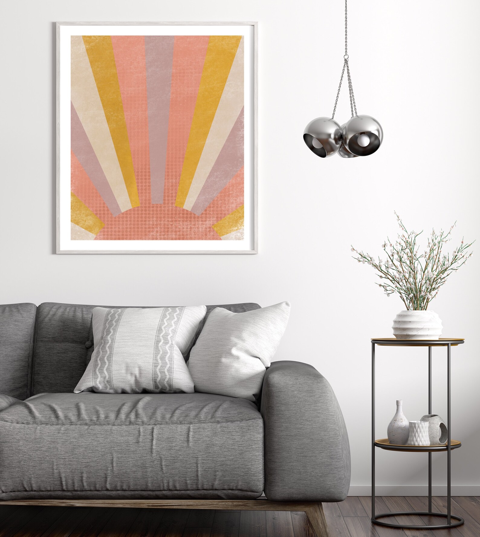 Retro Sun Art, Mid Century Print, Retro Wall Decor, Sun Rays Poster ...