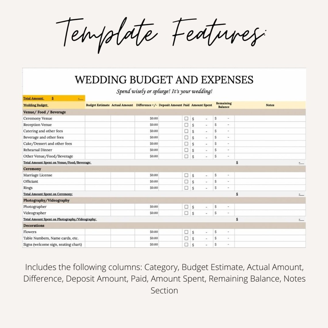 Wedding Budget And Expenses Tracker Template Google Sheets Etsy