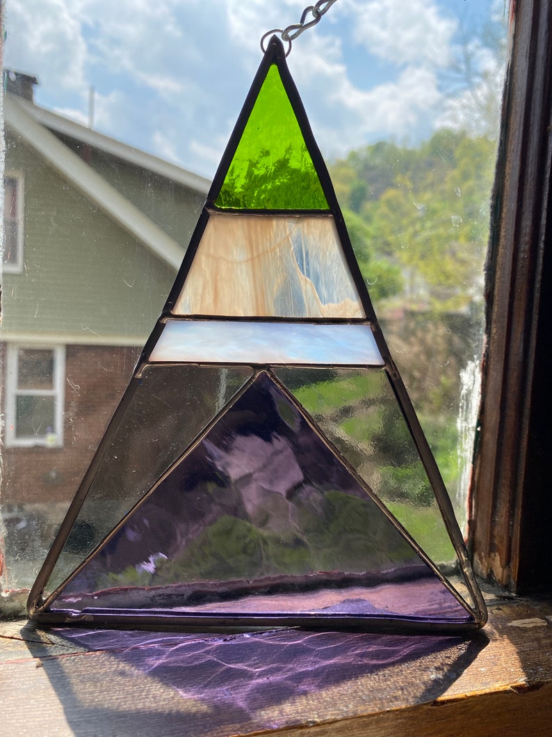 Striped Triangle Stained Glass Green White Purple Tan - Etsy