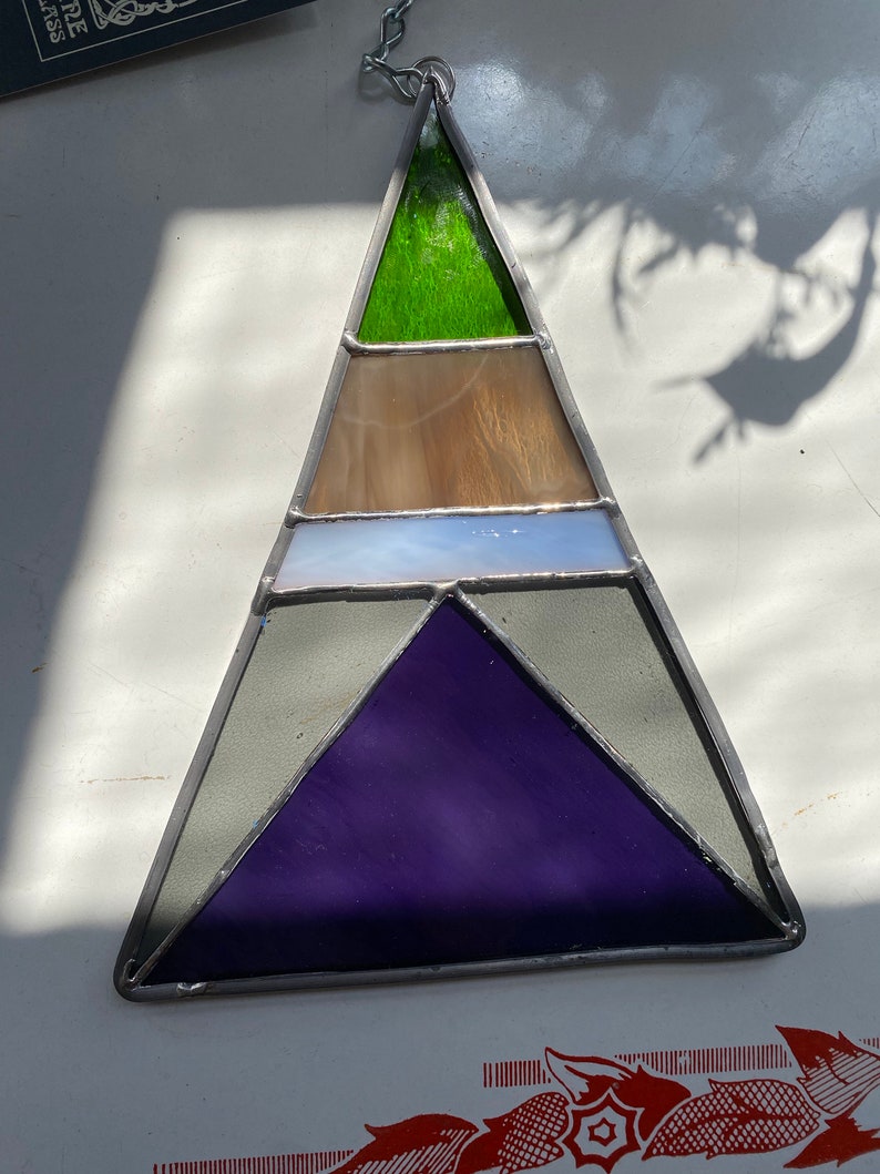 Striped Triangle Stained Glass Green White Purple Tan - Etsy