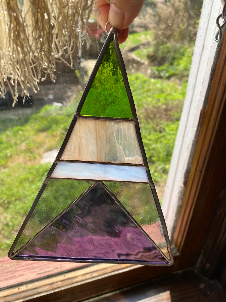 Striped Triangle Stained Glass Green White Purple Tan - Etsy