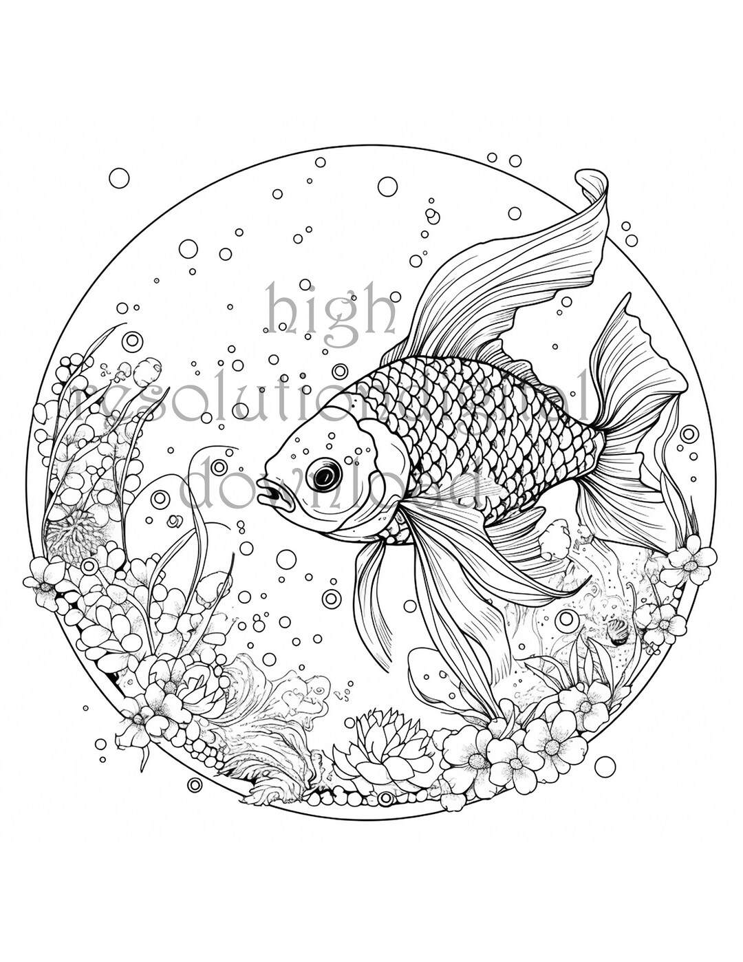 COLORING Fancy Goldfish Downloadable Digital File, Coloring ...