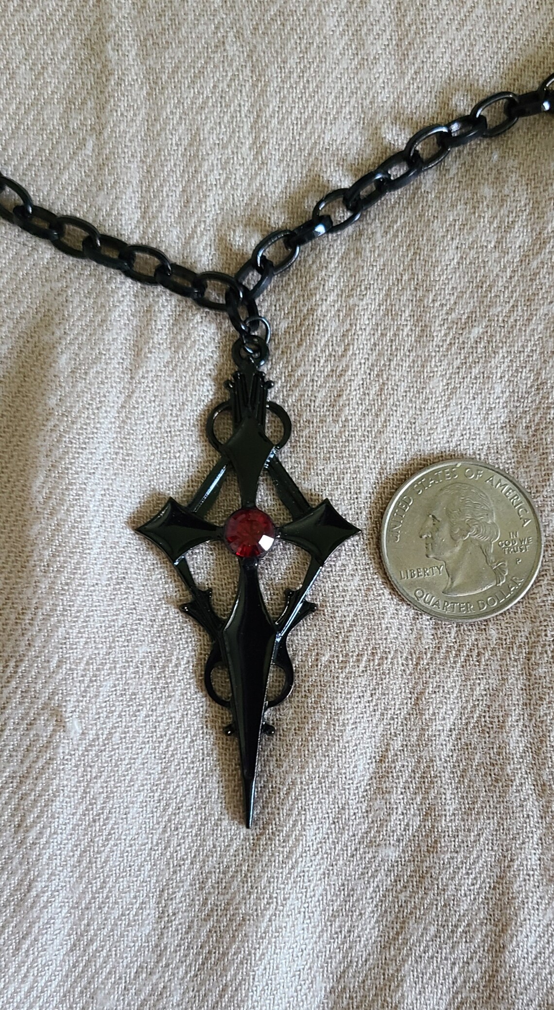 Vintage Vampire Cross Black Steel Necklace With Red Gemstone - Withcy ...