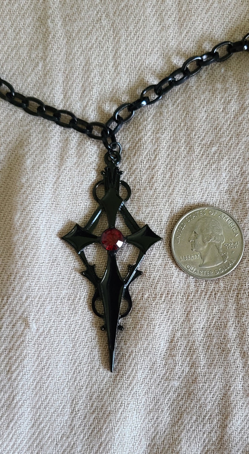 Vintage Vampire Cross Black Steel Necklace With Red Gemstone - Withcy ...
