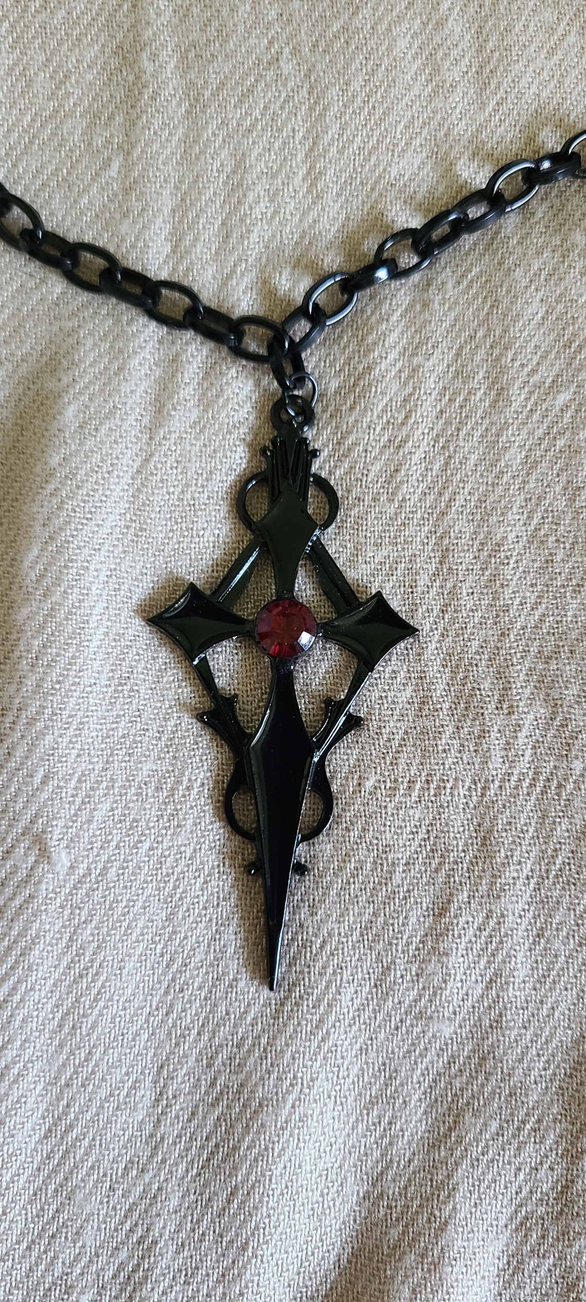 Vintage Vampire Cross Black Steel Necklace With Red Gemstone - Withcy ...