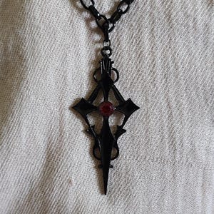 Vintage Vampire Cross Black Steel Necklace With Red Gemstone - Withcy ...