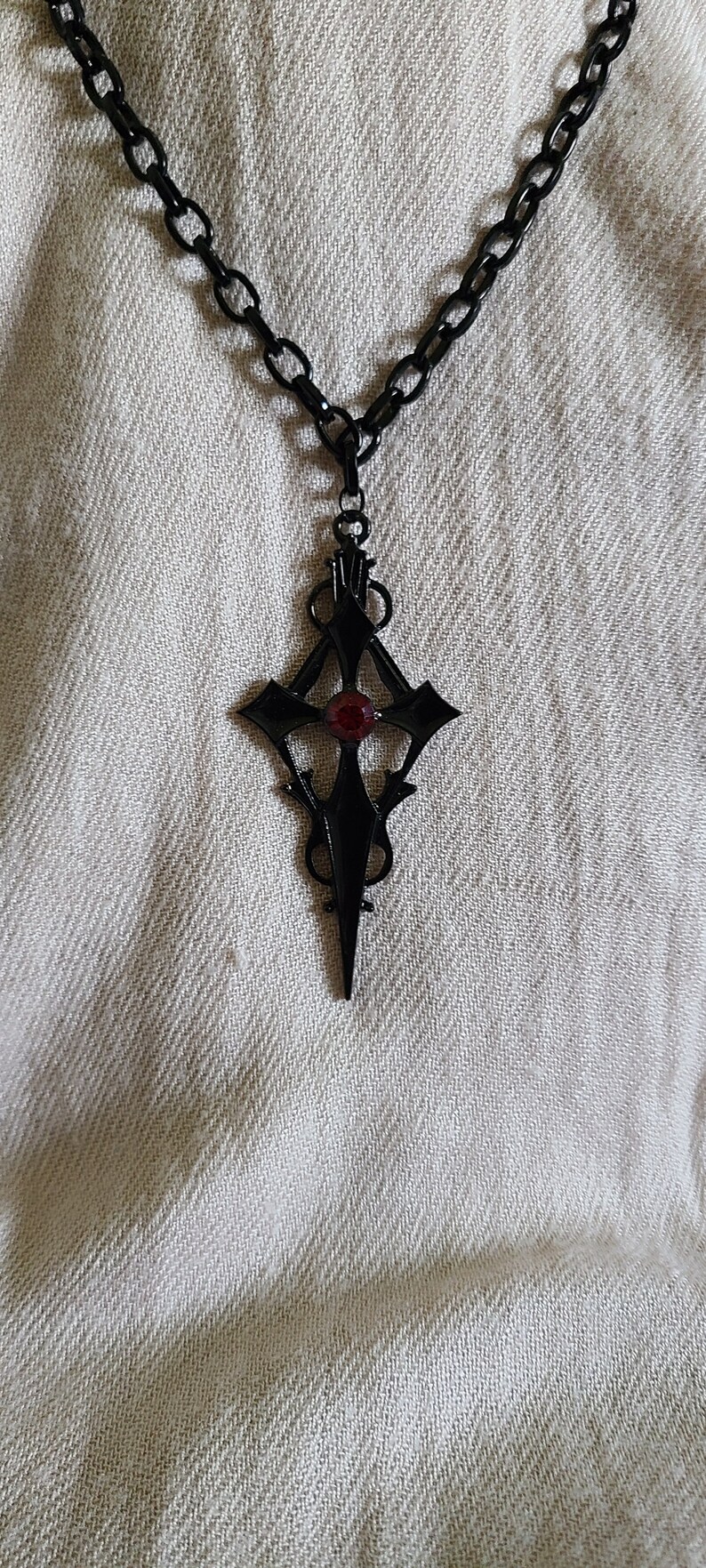 Vintage Vampire Cross Black Steel Necklace With Red Gemstone Withcy ...