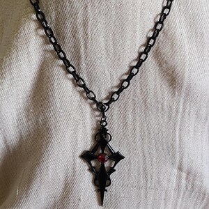 Vintage Vampire Cross Black Steel Necklace With Red Gemstone - Withcy ...