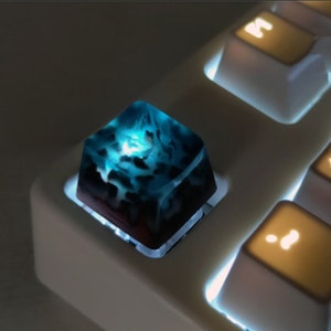 Handmade Backlit Artisan Keycap Snow Mountain Resin & Solid Wood ...