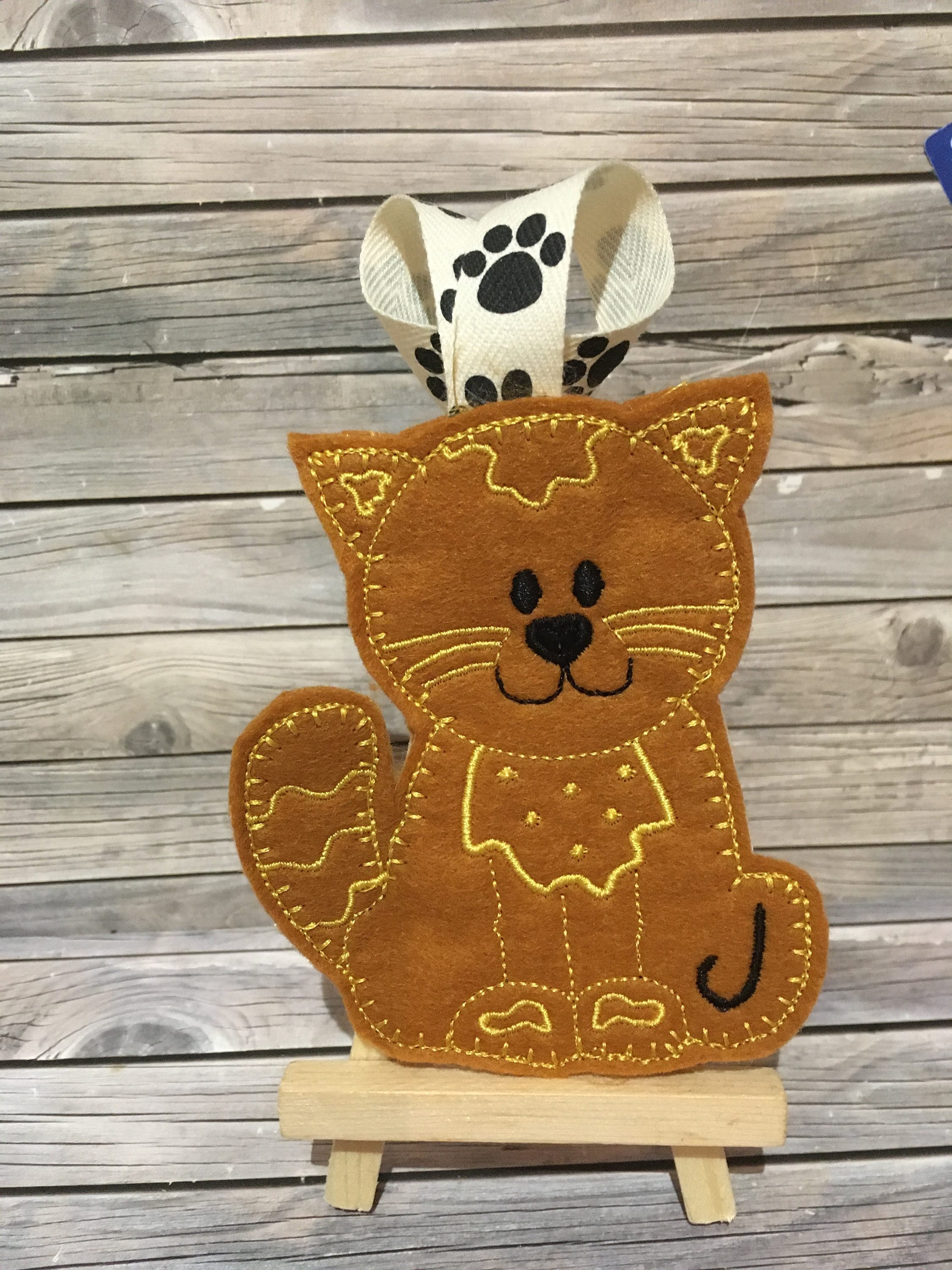 Embroided Gingerbread Cat Decoration - Etsy UK