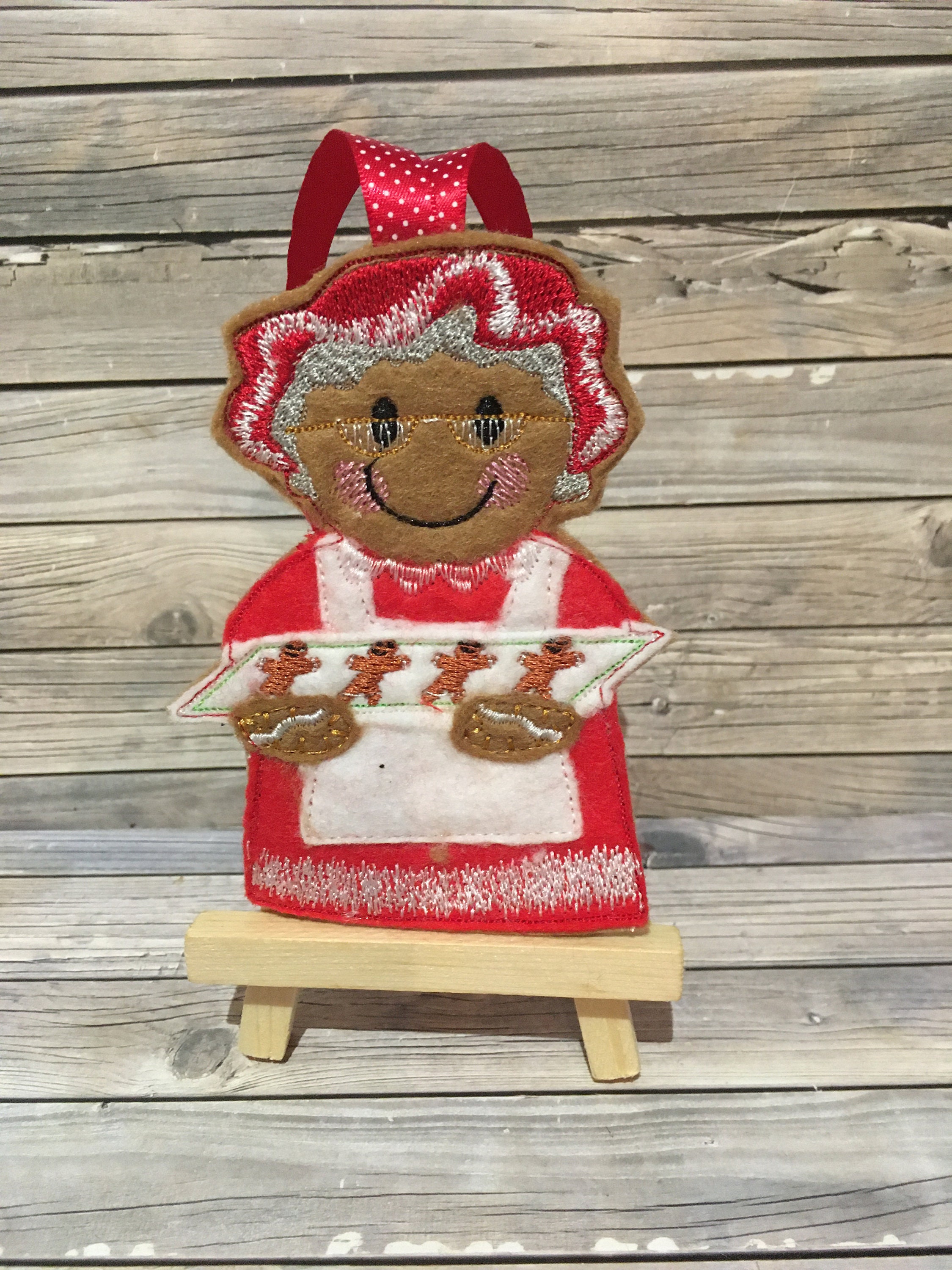 Felt embroided gingerbread Mrs Clause Christmas decoration | Etsy