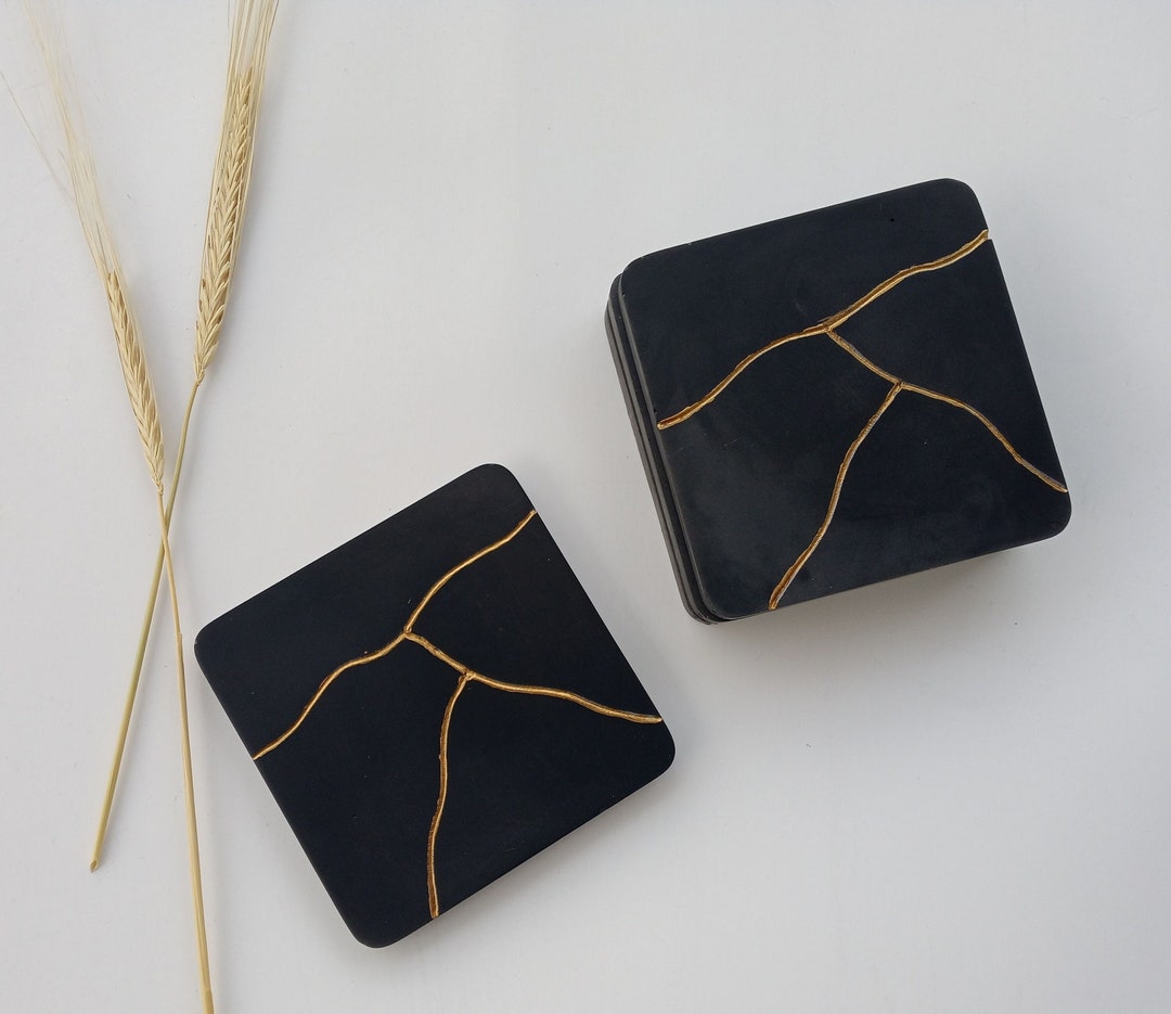 Kintsugi Coaster Unique Gift Ideas Kintsugi Set Concrete - Etsy