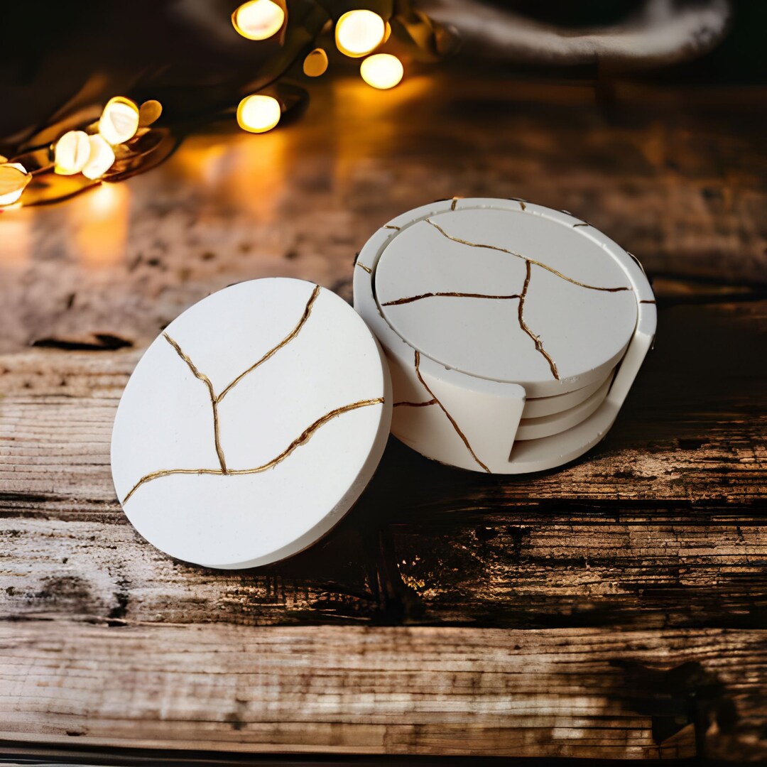 Mother's Day Gift, Kintsugi Coaster Set With Holder, Unique-meaningful ...