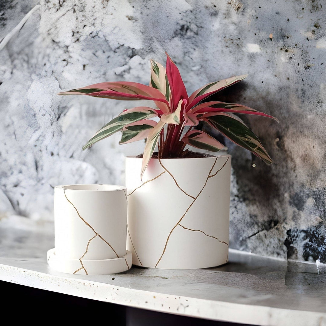 Large Planter, Kintsugi Planter, Round Pot, Unique Gifts, Concrete Pot ...