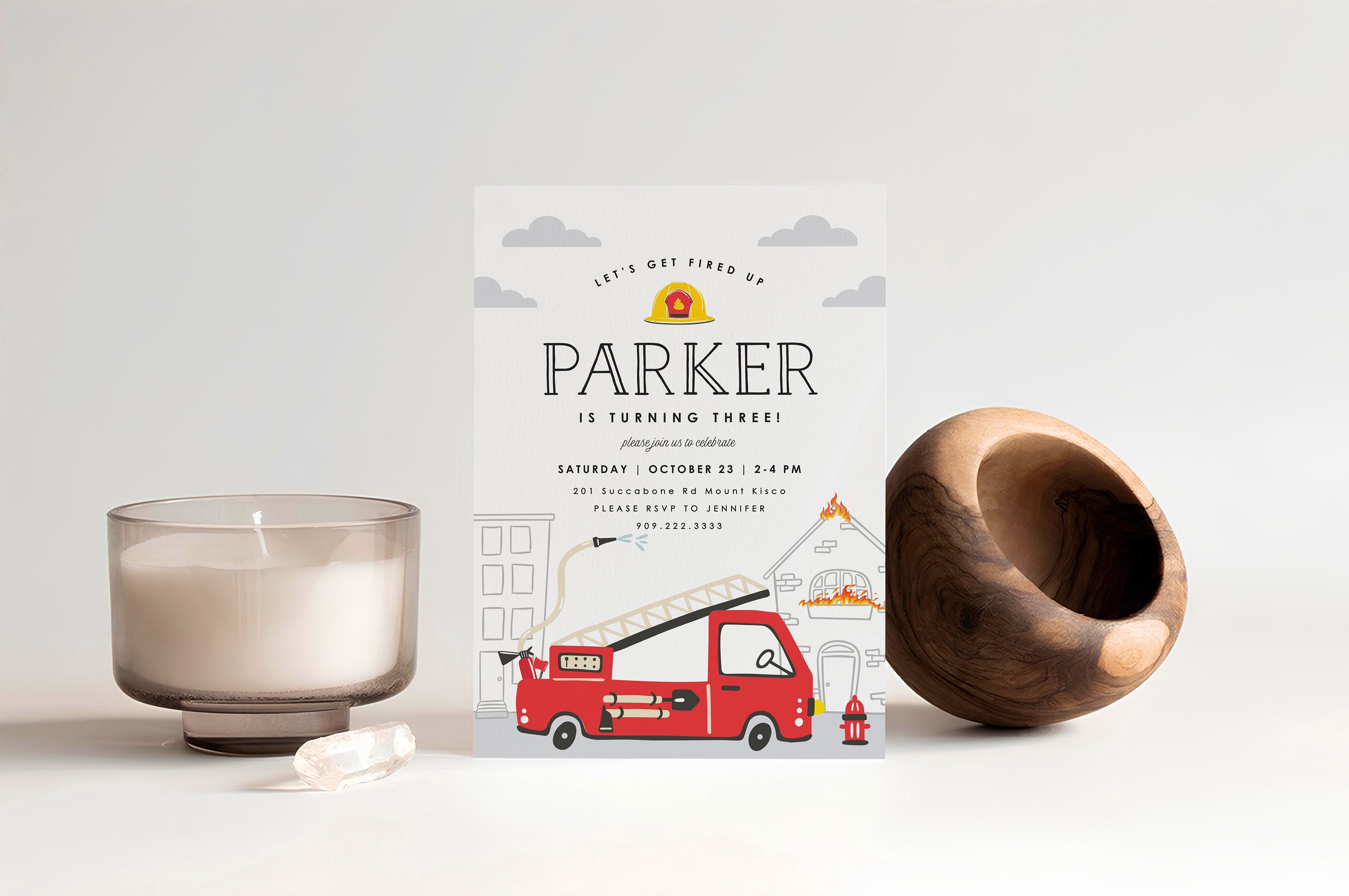 Fire Truck Birthday Gable Box Label Customizable Firefighter Stickers ...