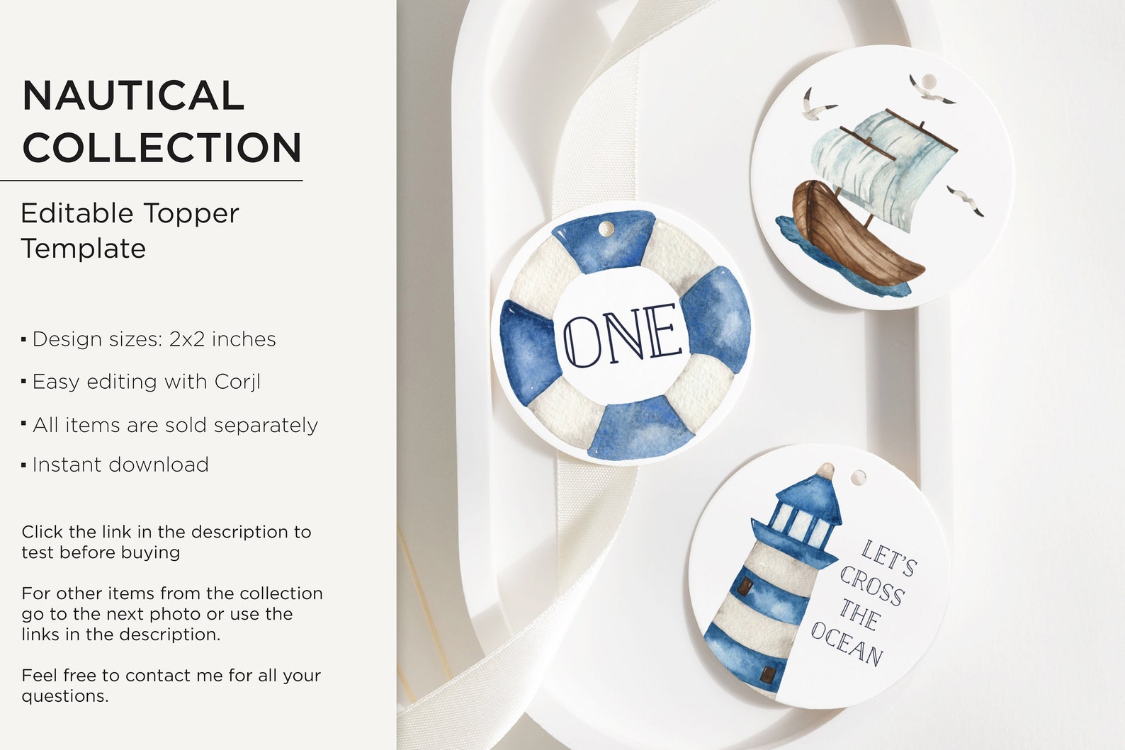 Nautical Birthday Cupcake Toppers: Ahoy Sailor Party (editable Instant ...