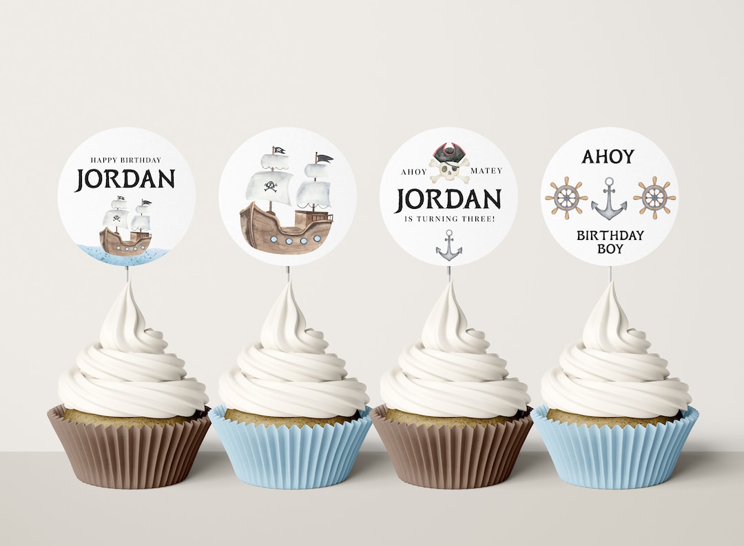 Pirate Birthday Cupcake Toppers: Nautical Adventure (editable Digital ...