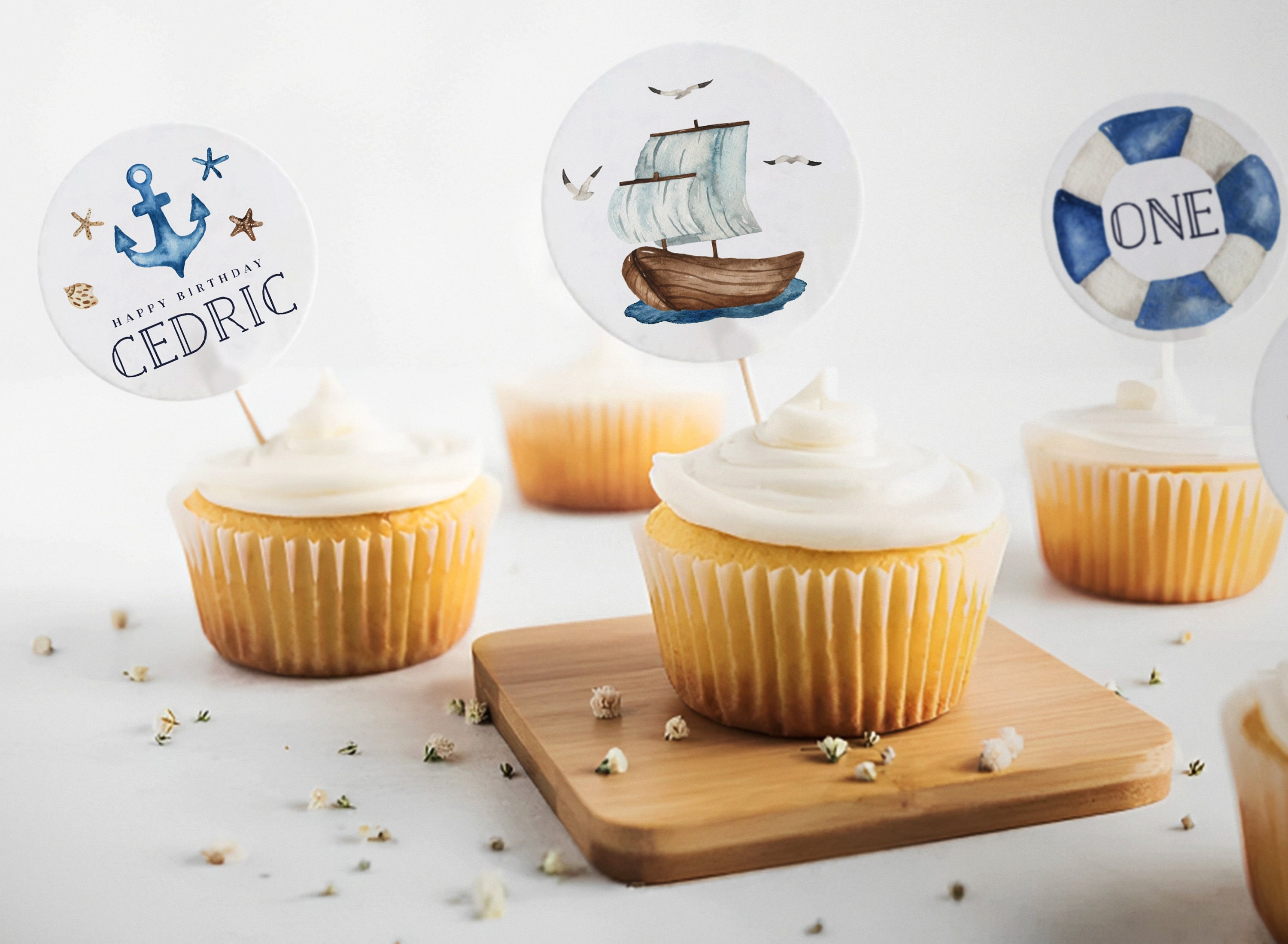 Nautical Birthday Cupcake Toppers: Ahoy Sailor Party (editable Instant ...