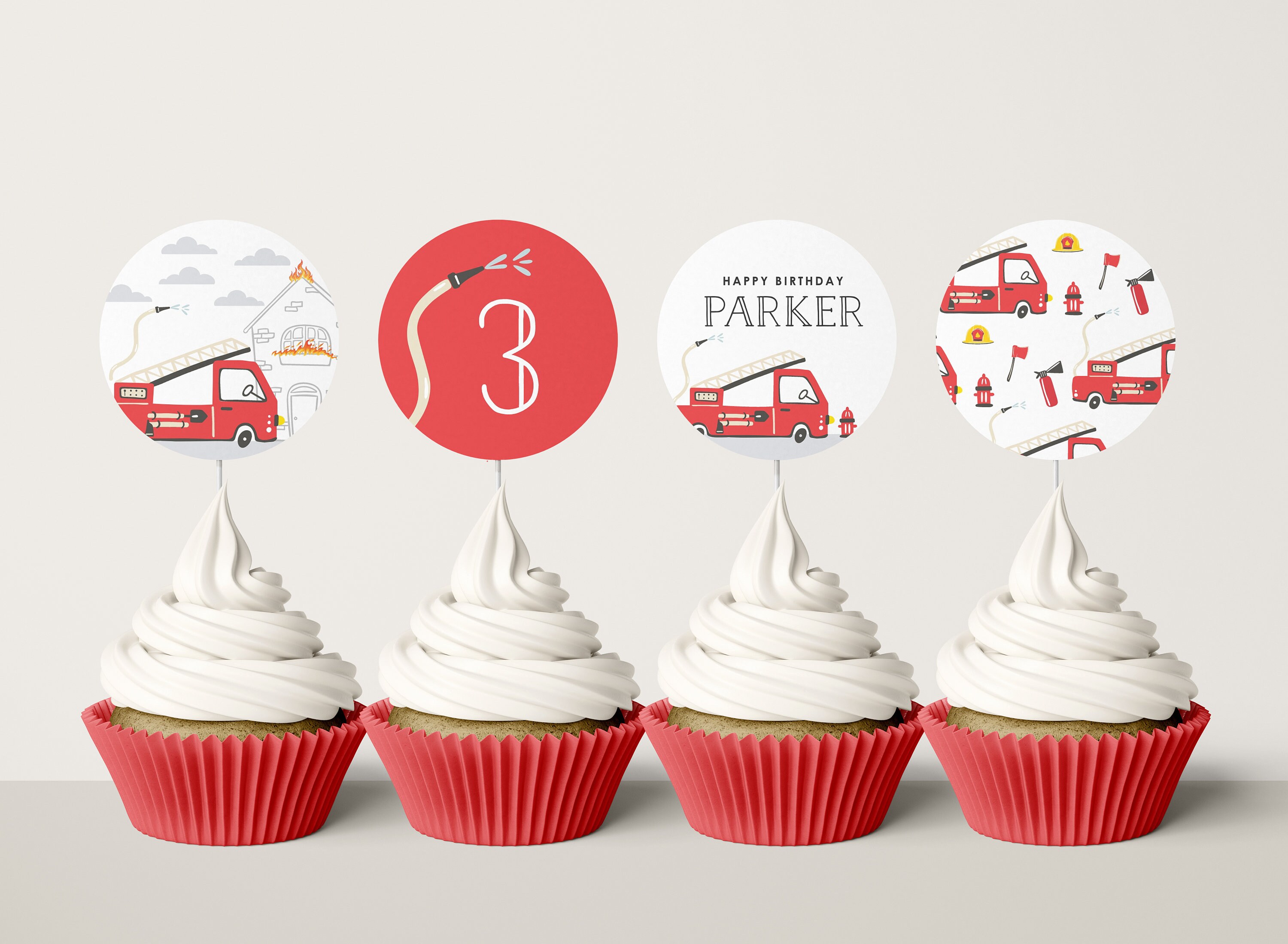 Fire Truck Birthday Gable Box Label Customizable Firefighter Stickers ...