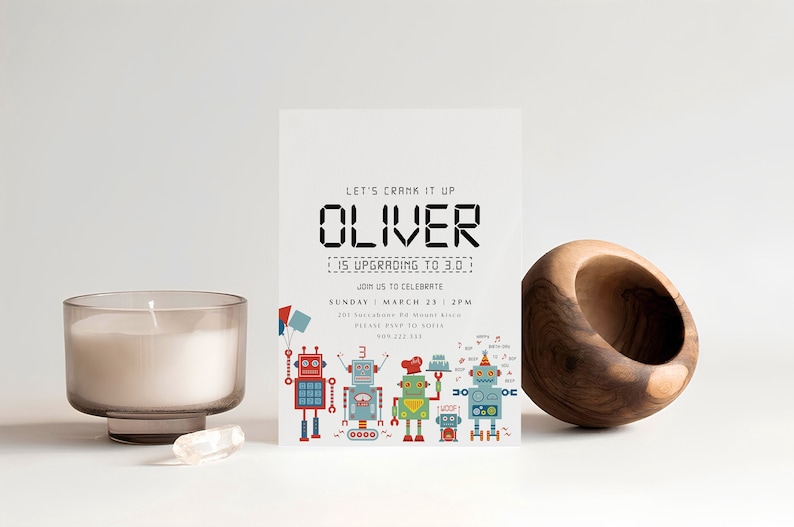 Robot Birthday Invitation Template: Editable Robotics Theme Party ...