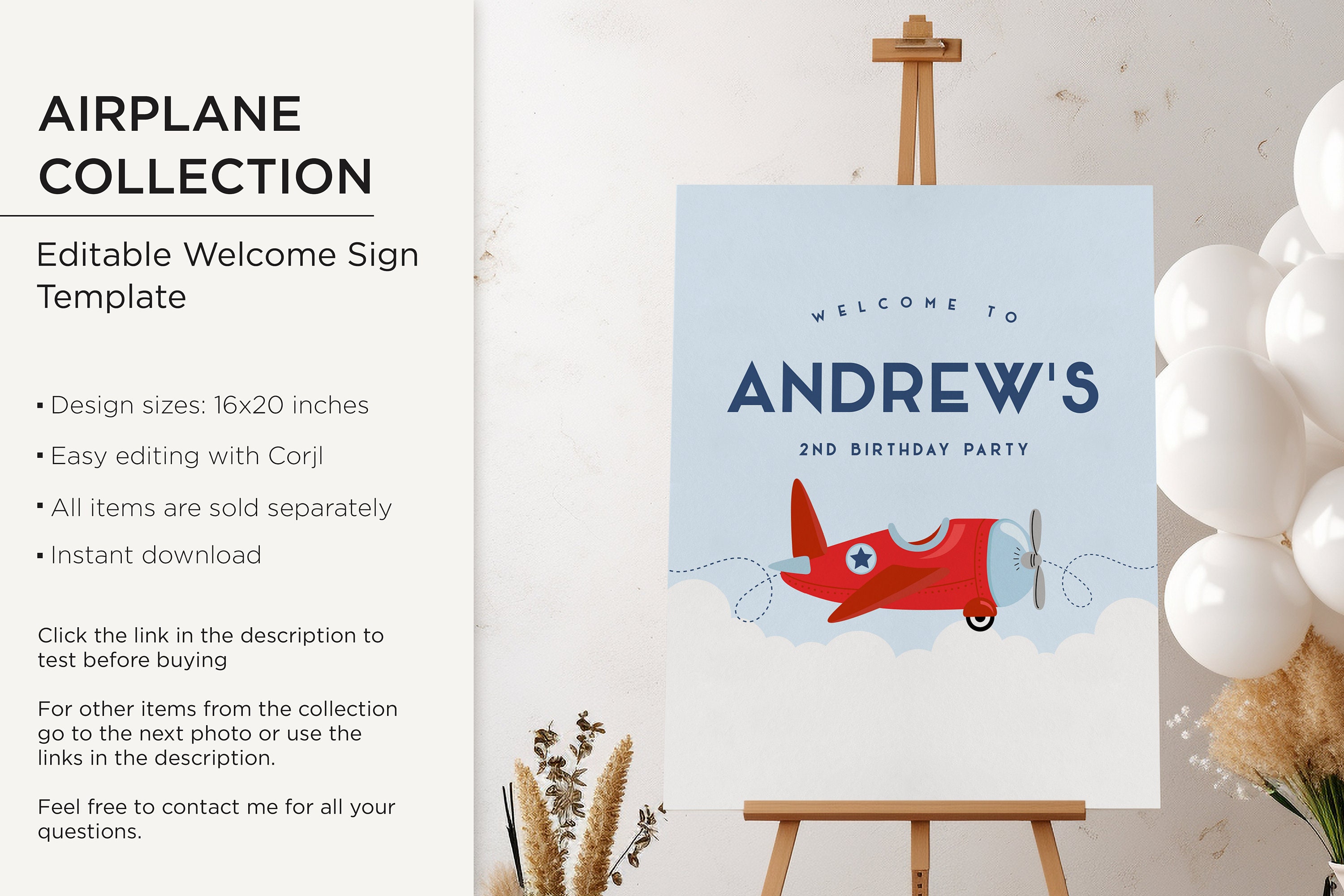 Airplane Birthday Welcome Sign Personalized Aviation Theme Party Decor ...