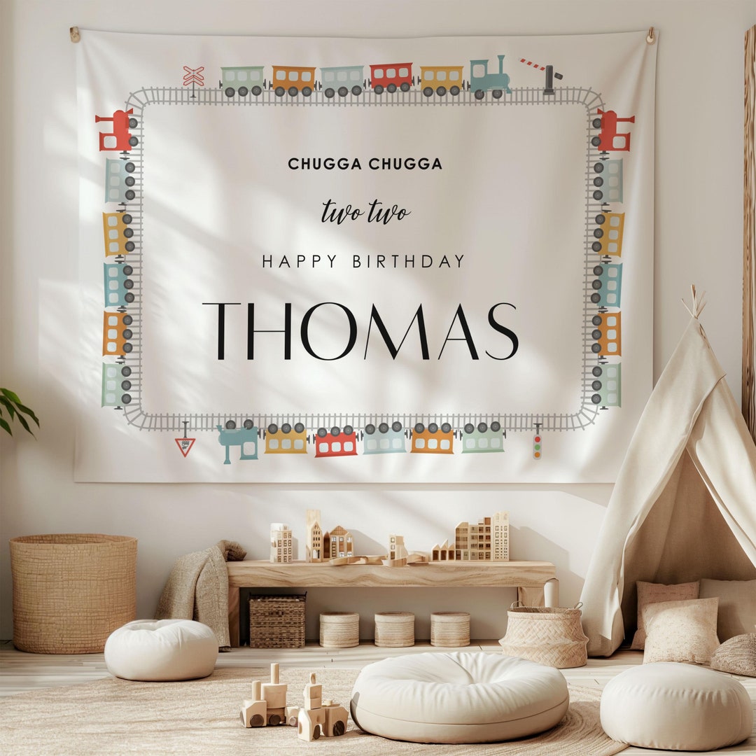 Train Birthday Backdrop: Editable Chugga Two Two Party Decor (digital ...