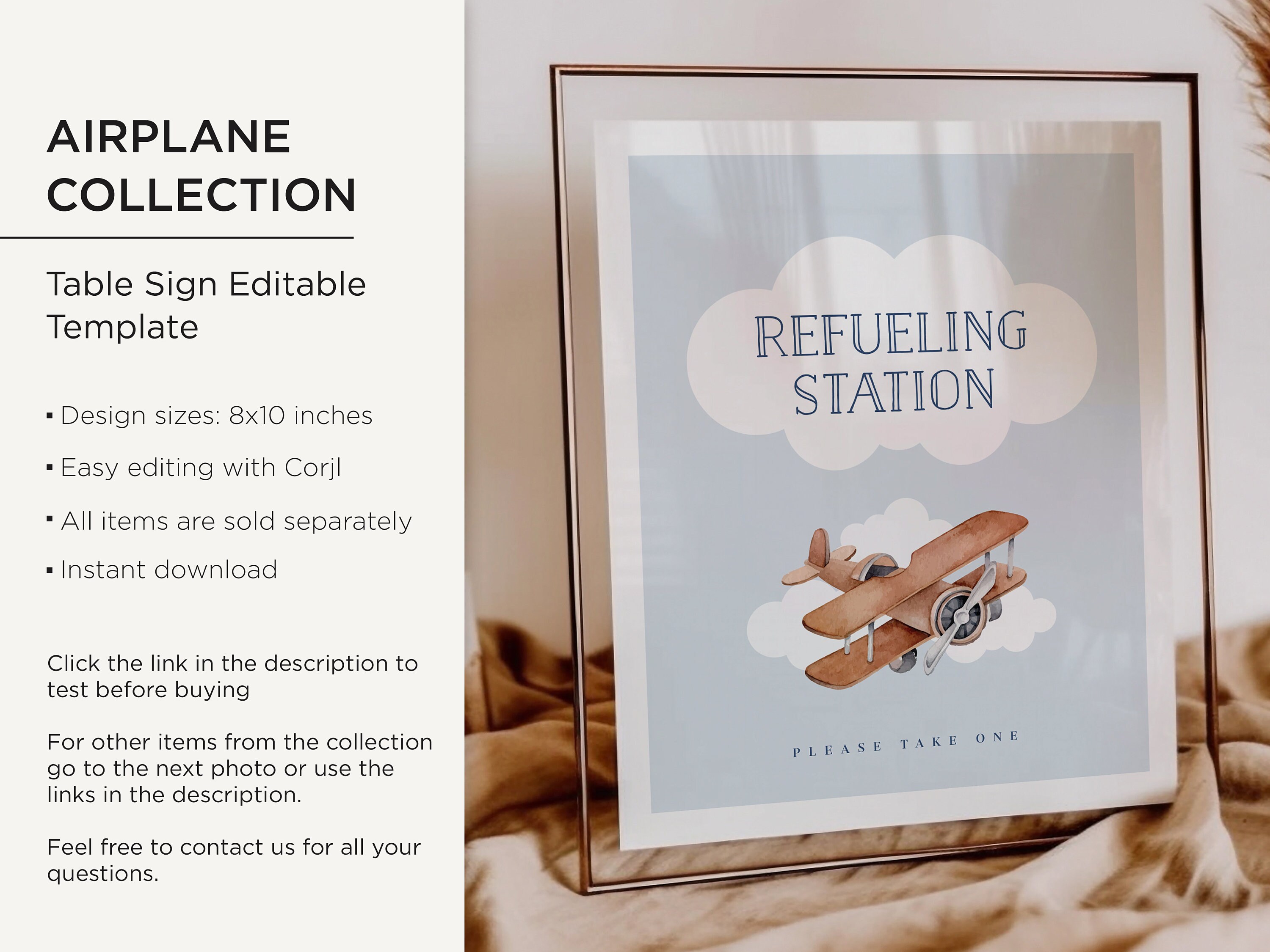 Airplane Birthday Table Sign Custom Aviation Theme Party Decor Modern ...