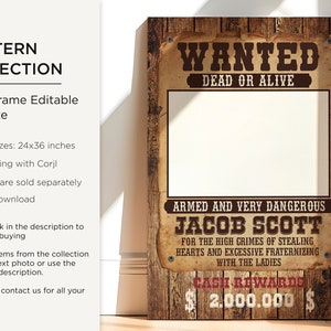 Wanted Photo Booth Prop Frame Wild West Printable Photo Booth Outlaw ...
