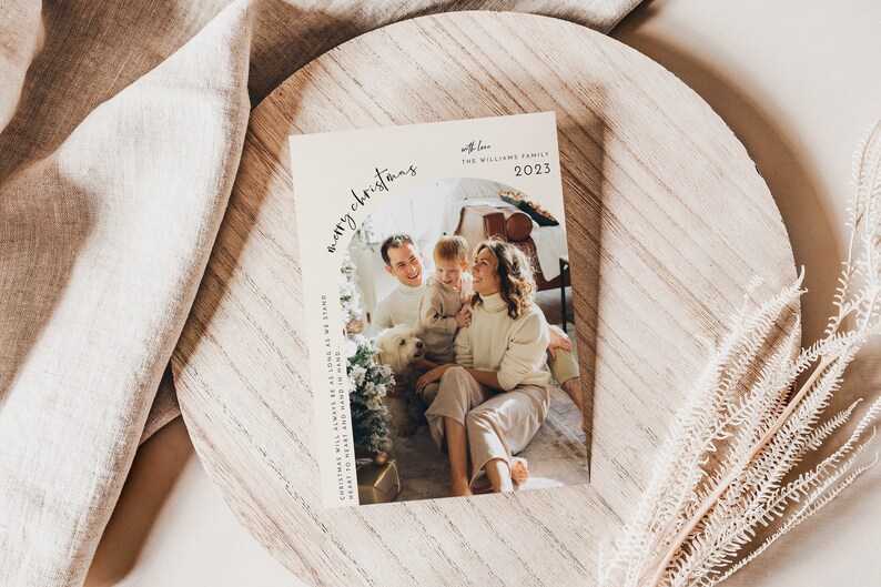 Photo Christmas Card Template Boho Holiday Card Arch Christmas Card ...
