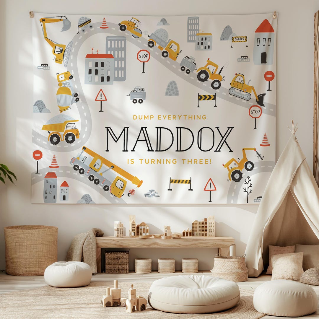 Construction Birthday Backdrop: Editable Builder Party Banner (digital ...