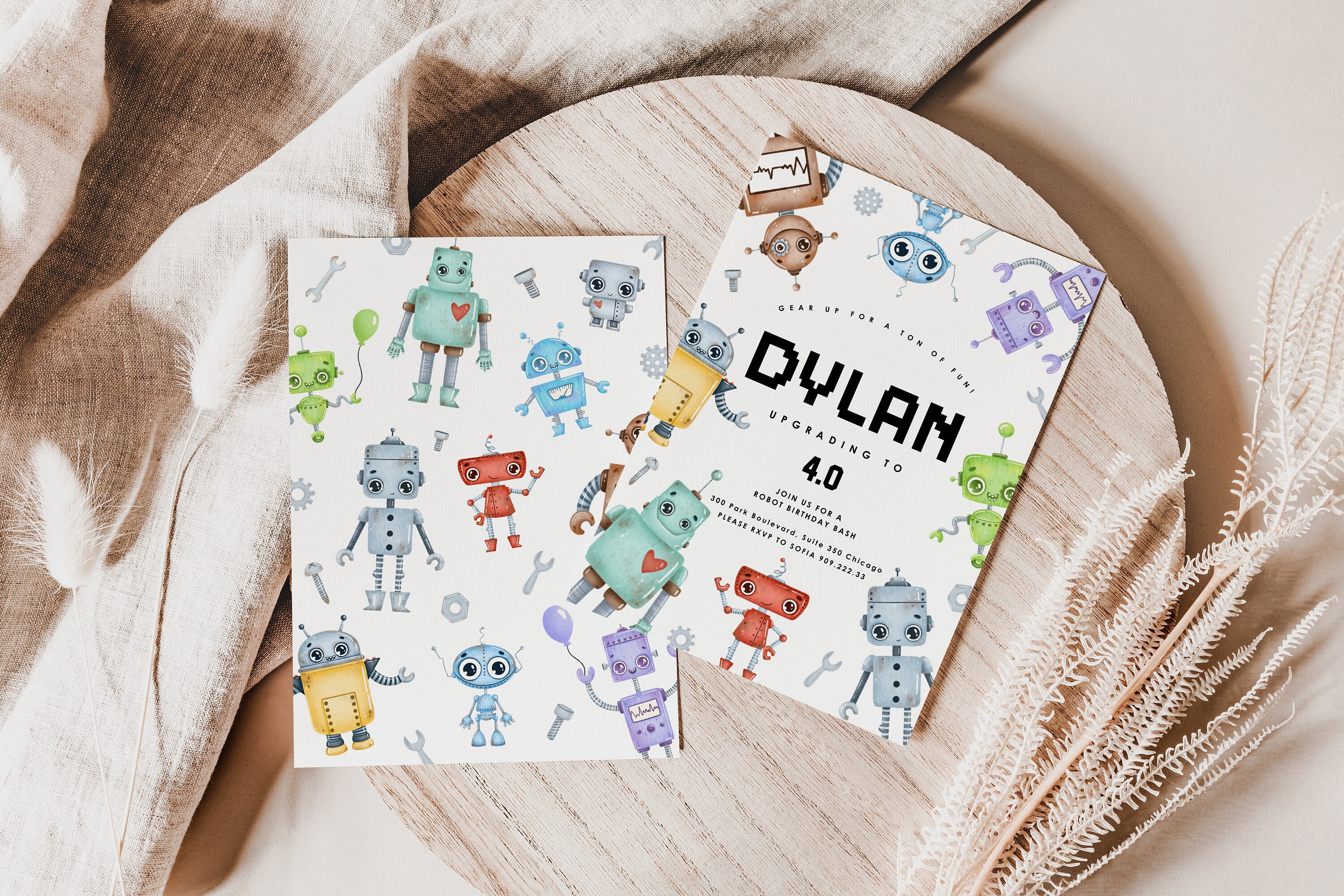 Robot Birthday Invitation Template Editable Robot Party Invite Boy ...