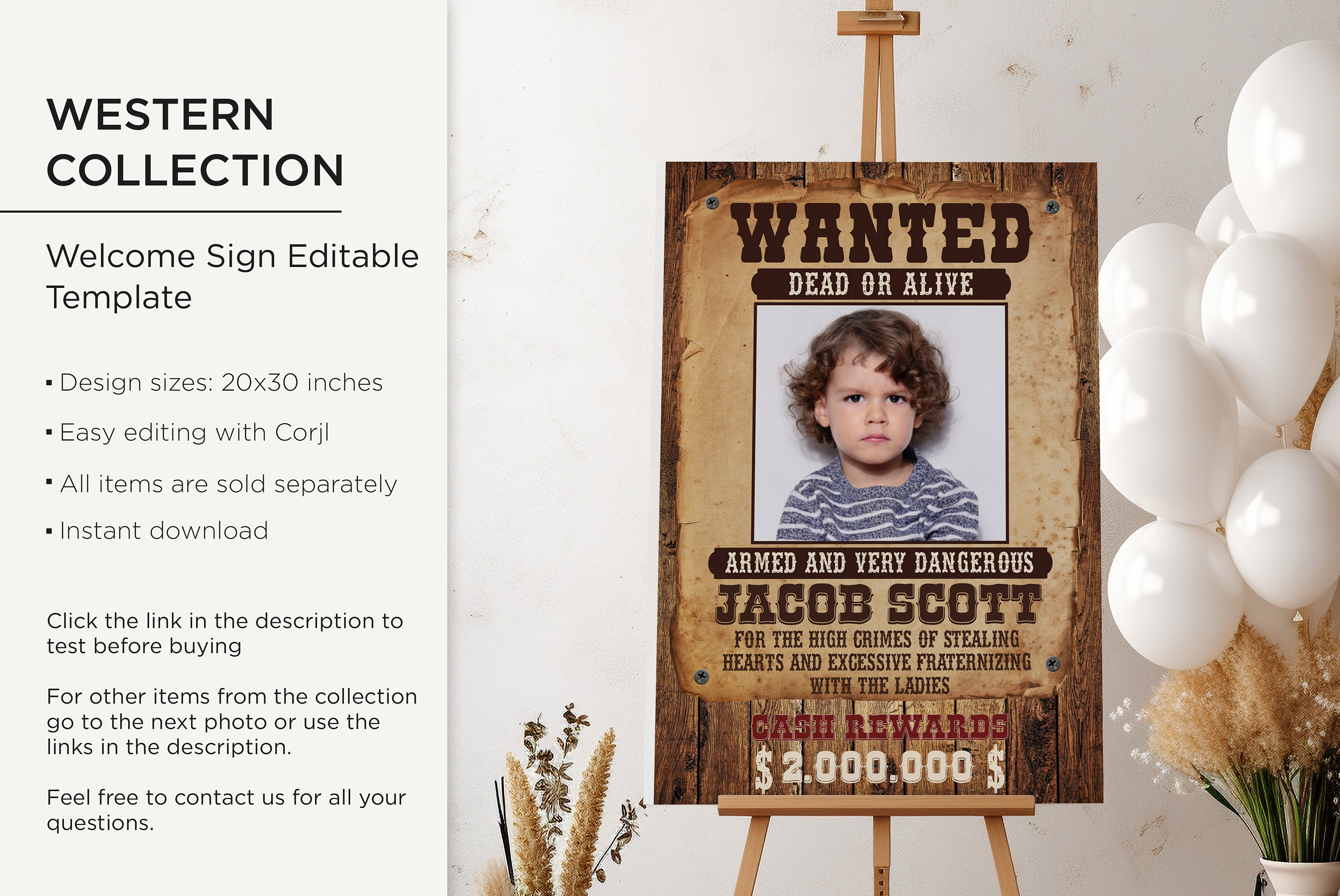 Editable Western Wanted Poster Template Western Outlaw Reward Sign Wild ...