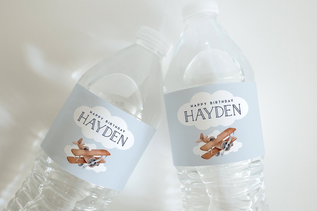 Airplane Birthday Water Bottle Labels: Personalized Aviation Theme ...