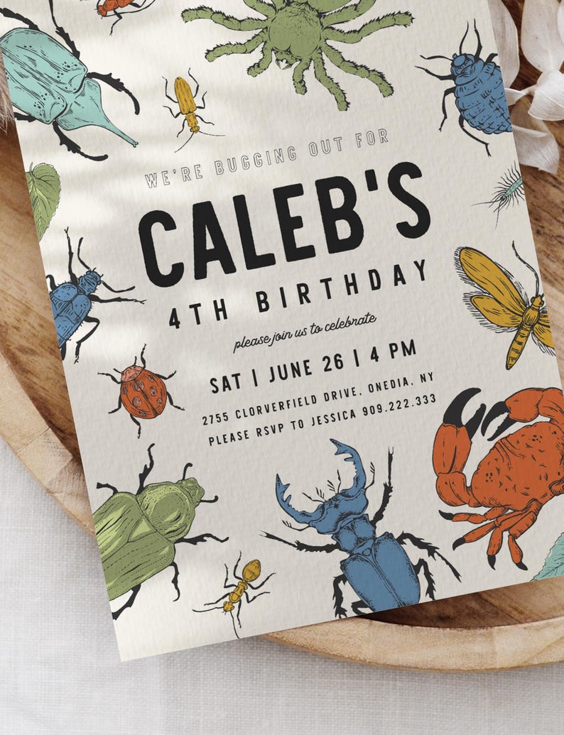 Bug Birthday Party Invitation: Nature Theme, Beetles Design (digital ...