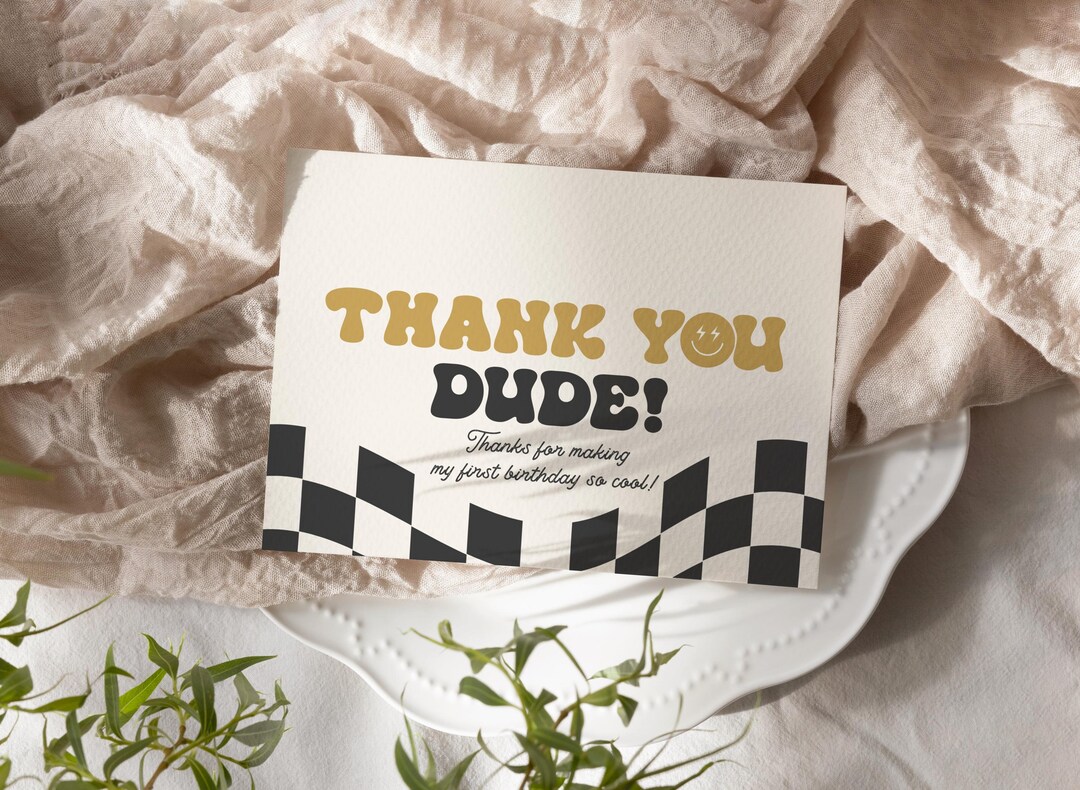 One Happy Dude Birthday Thank You Card: Editable Retro Smiley Face ...