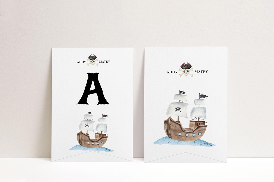 Pirate Birthday Flag Banner Template - Ahoy Matey - Editable Pirate ...