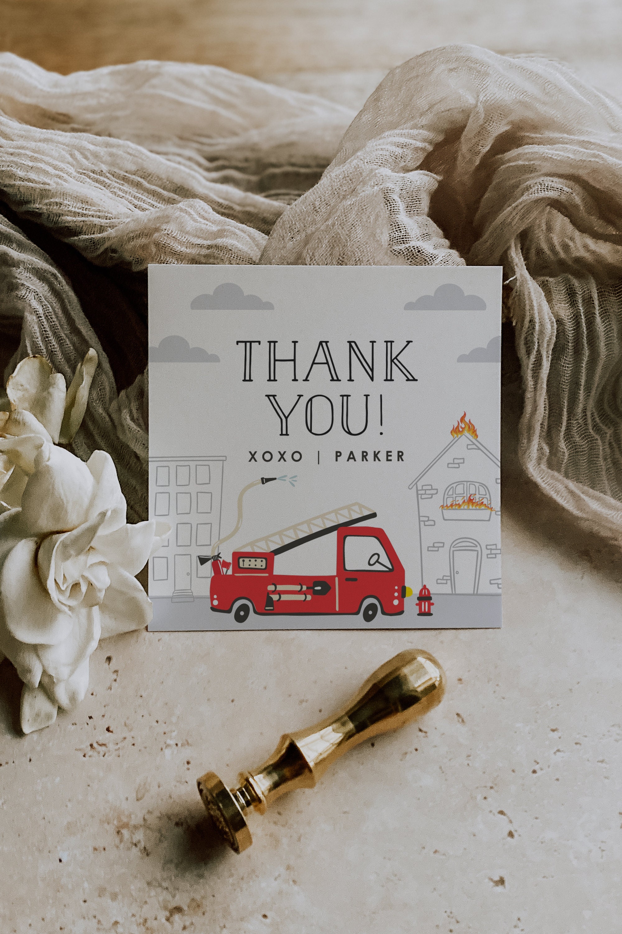 Fire Truck Birthday Gable Box Label Customizable Firefighter Stickers ...