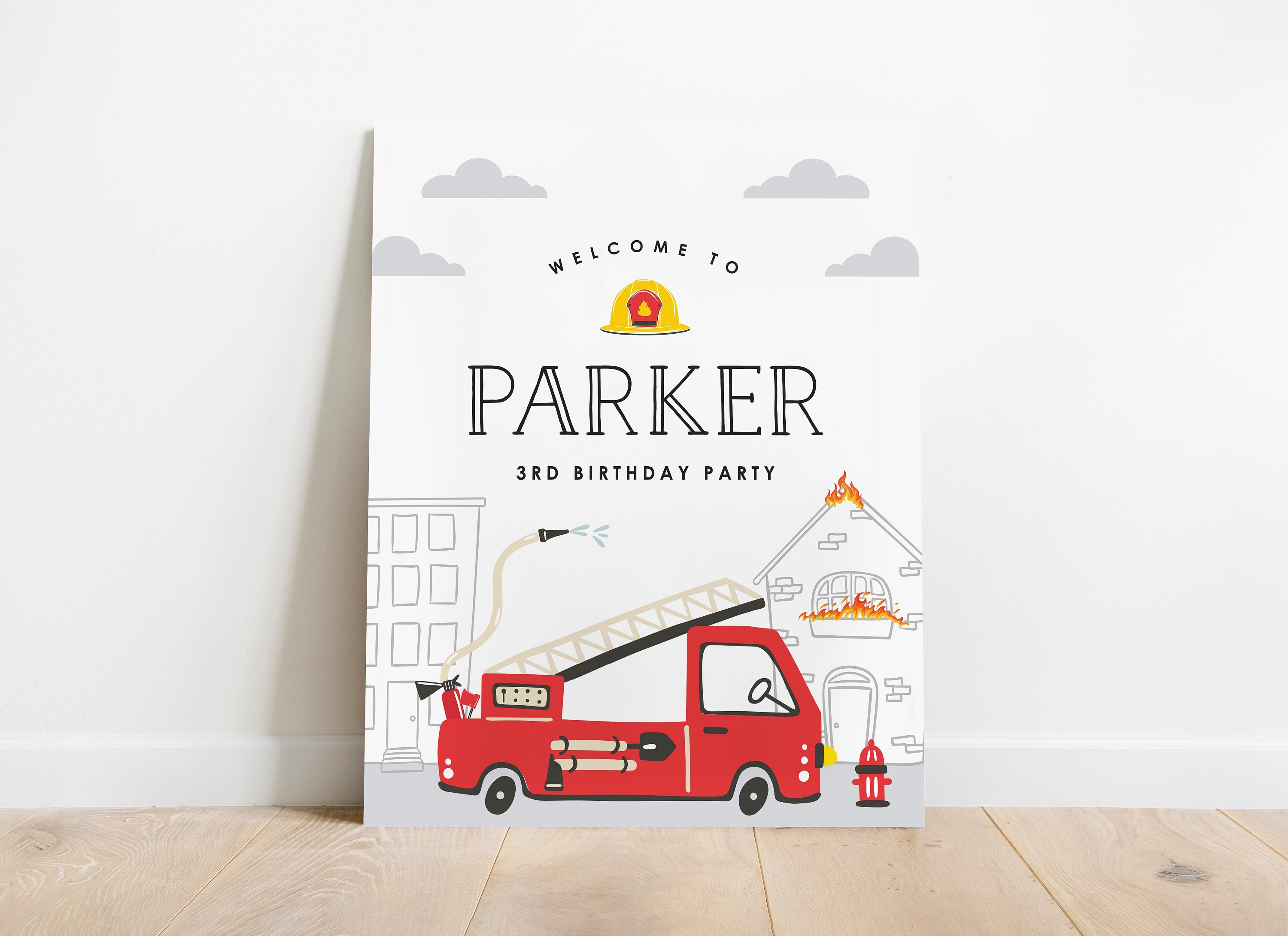 Fire Truck Birthday Welcome Sign Firefighter Party Decor Fire Engine ...