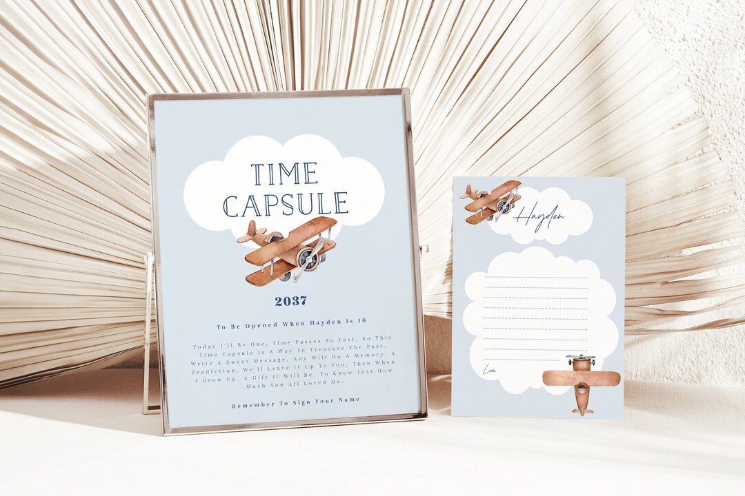 Airplane Birthday Party Time Capsule Personalized Aviation Theme Memory ...