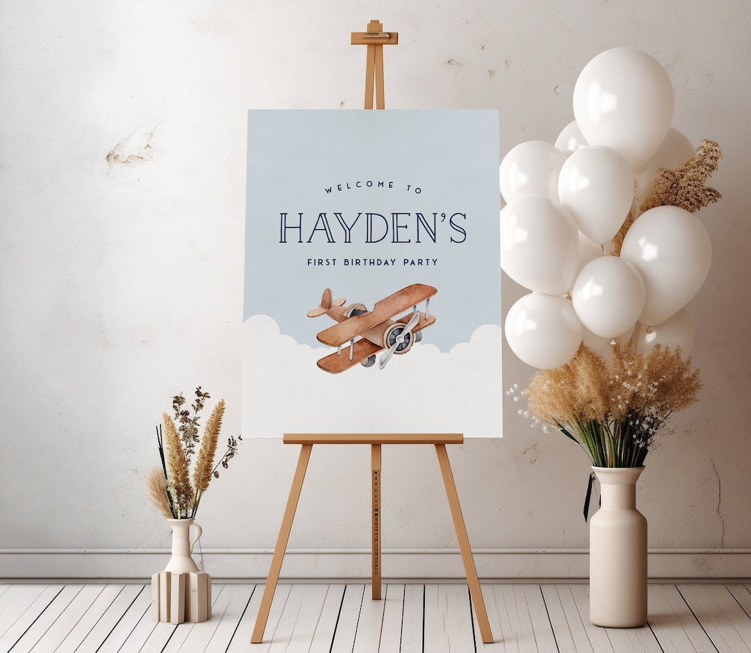 Airplane Birthday Welcome Sign - Personalized Aviation Theme Party ...