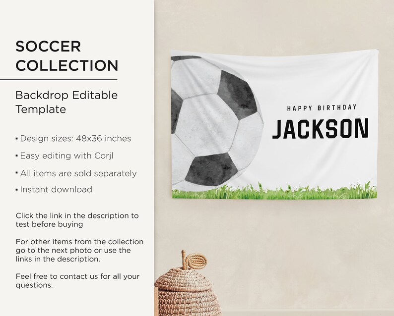 Soccer Birthday Backdrop Custom Football Theme Party Banner Sports ...